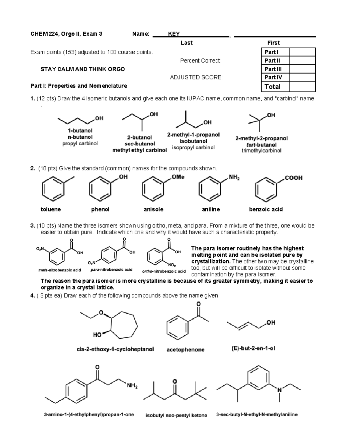 CHEM 224, Orgo II, Exam 3 Key - Spring 2036 Analysis - Studocu