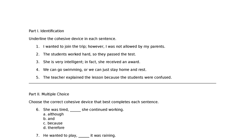 English Activity Sheet Q2 L1: Cohesive Devices Practice - Studocu