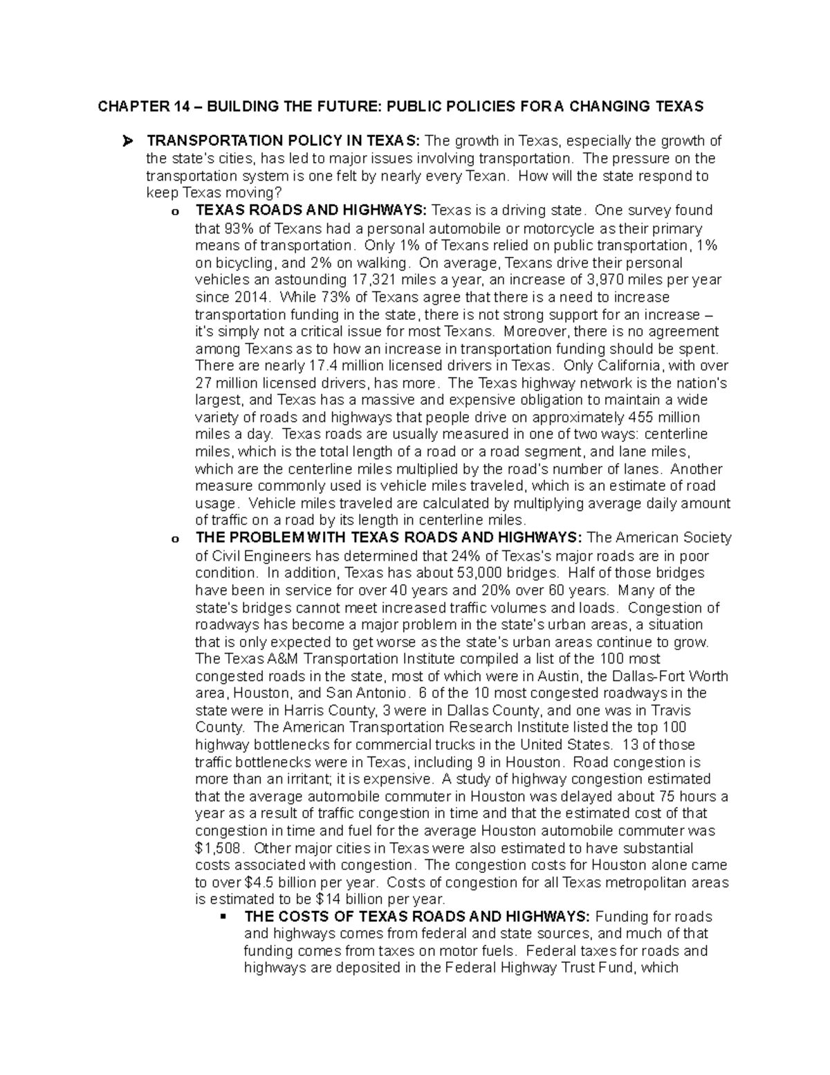 Chapter 14 Notes: Future of Transportation & Public Policy in Texas ...