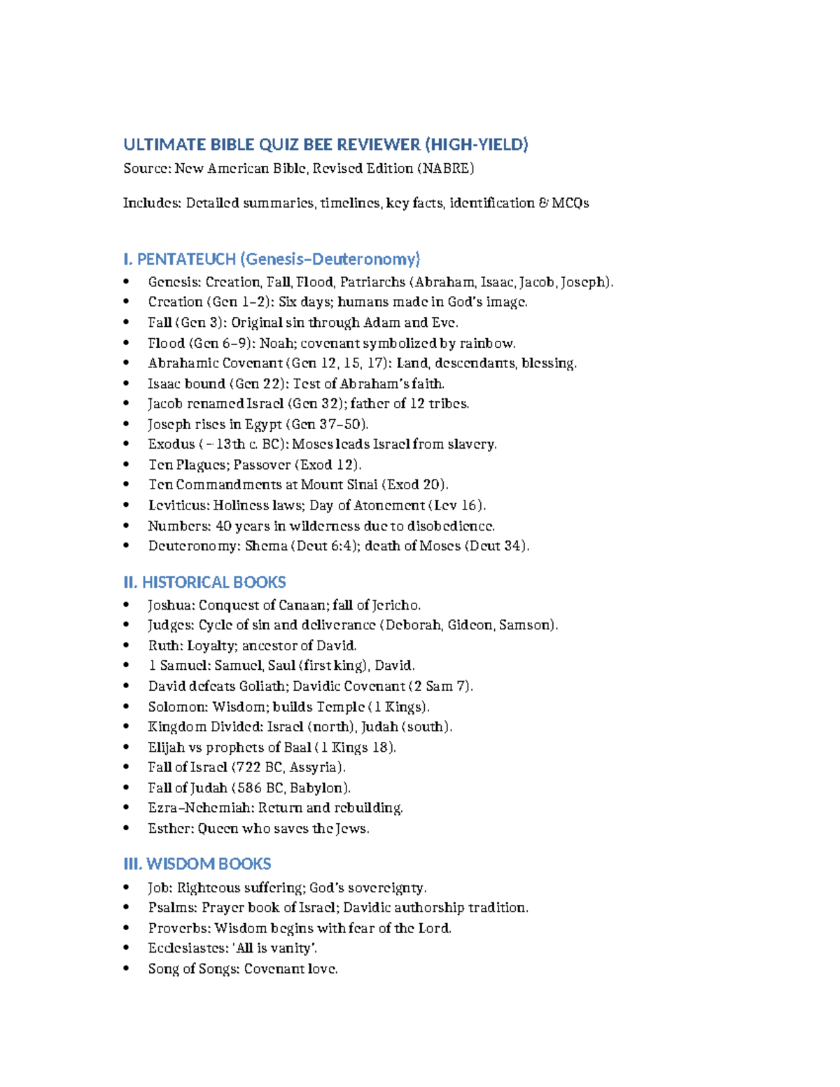 Ultimate Bible Quiz Bee Reviewer (NABRE) - Comprehensive Study Guide ...