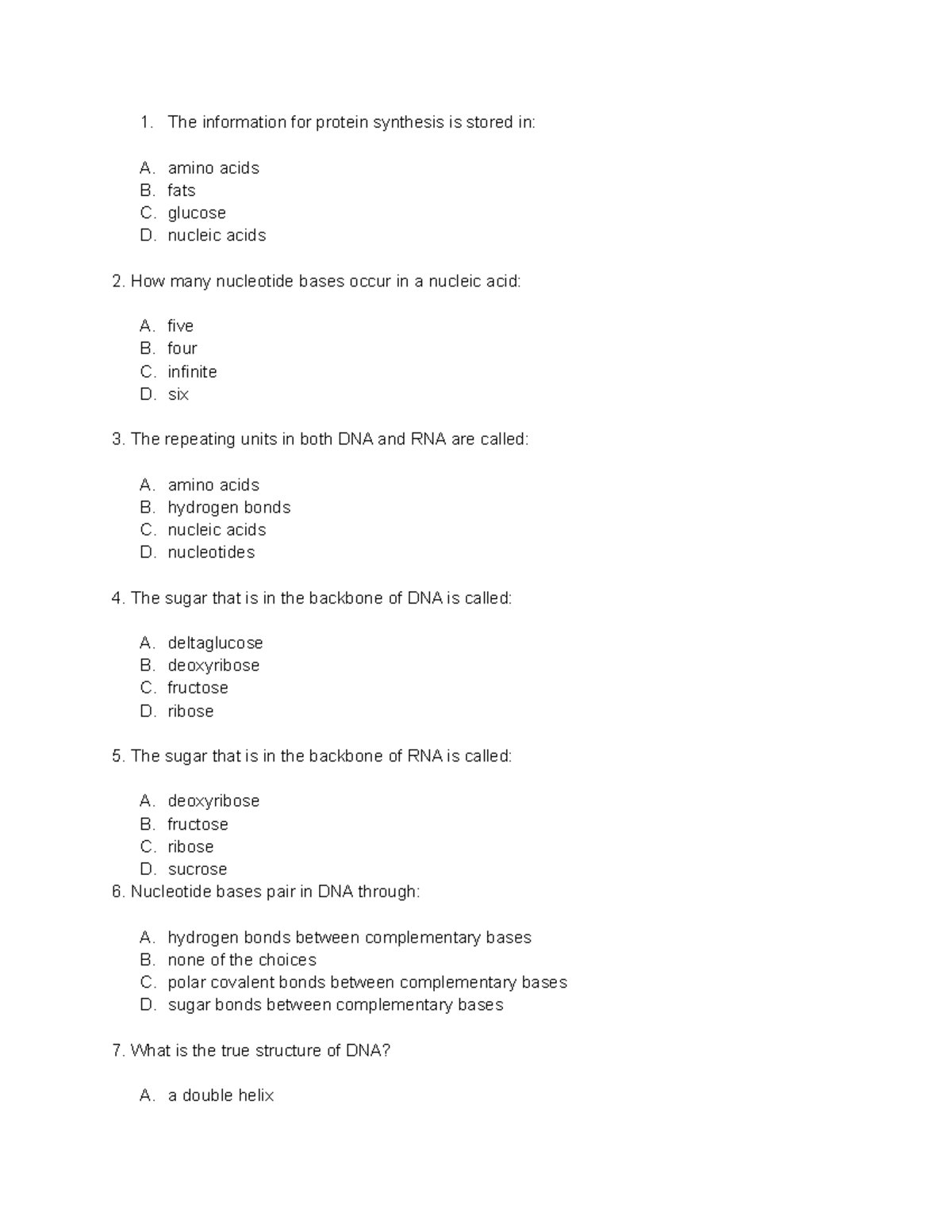 Nucleic Acids Revision Questions - Study Guide for Exam Prep - Studocu