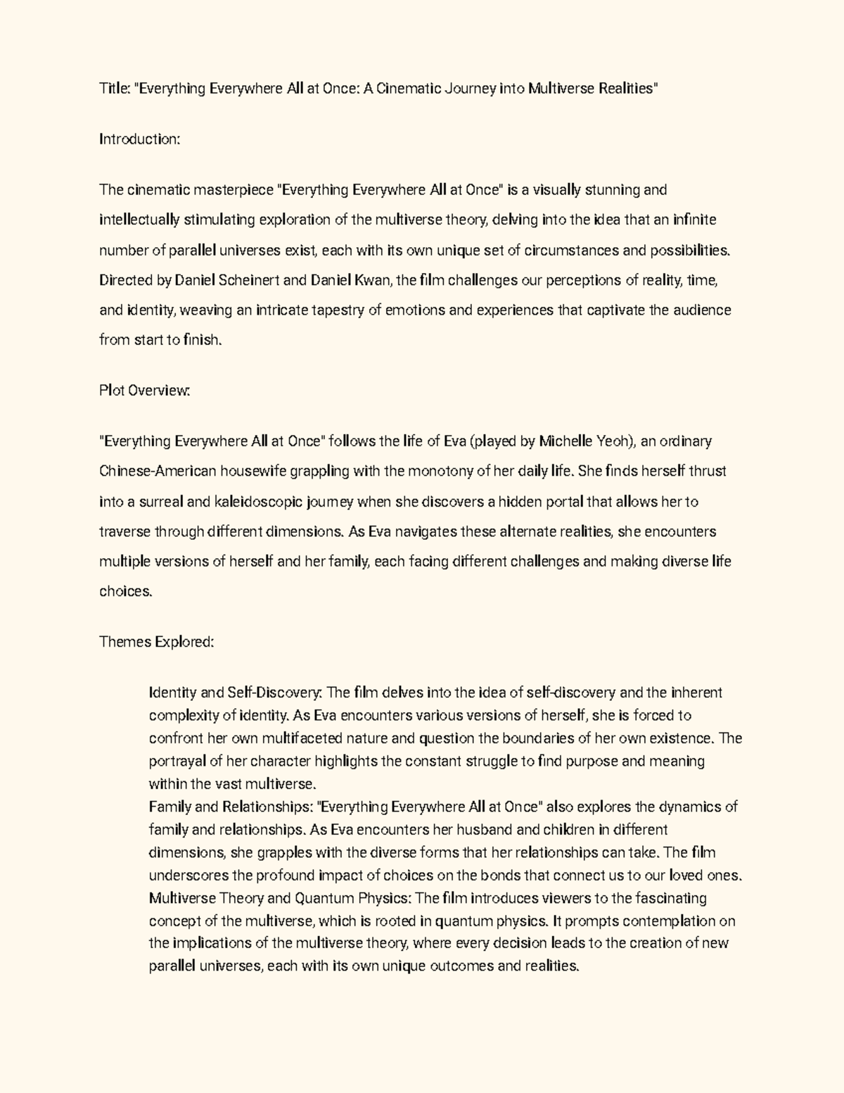 Essay - Everything Everywhere All at Once: Exploring the Multiverse ...