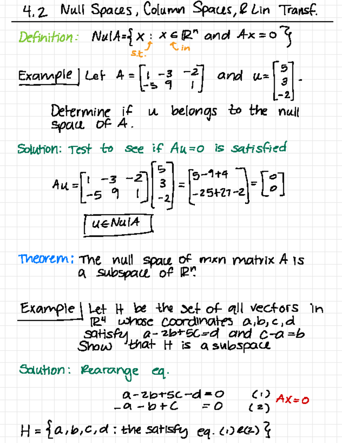 4.2 Lecture Notes on Null Spaces, Column Spaces, & Linear Transforms ...