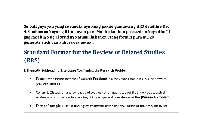 Standard Format for RRS: Guidelines & Examples for Research - Studocu