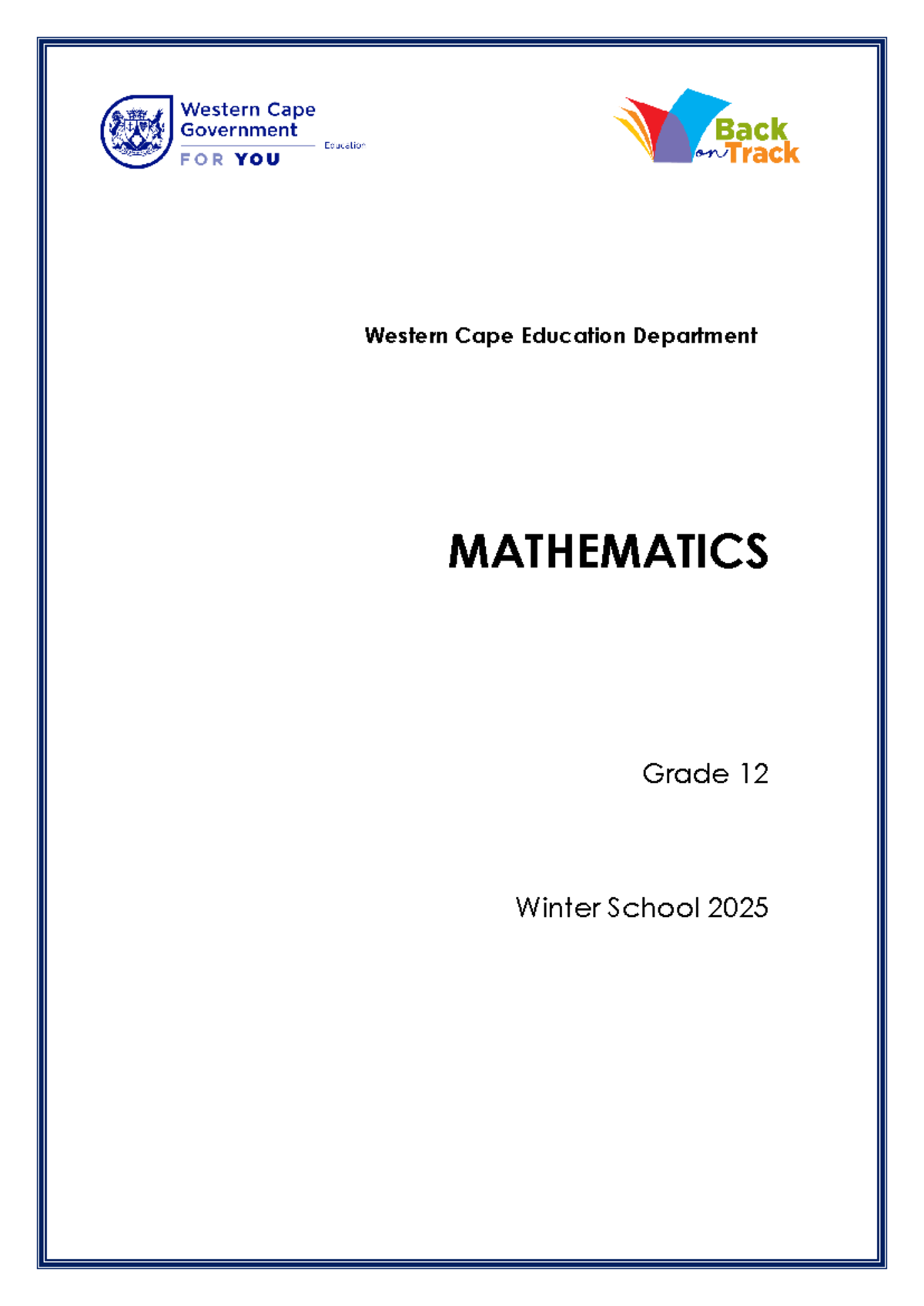2025 BOT Grade 12 Winter School: Mathematics Revision Notes - Studocu