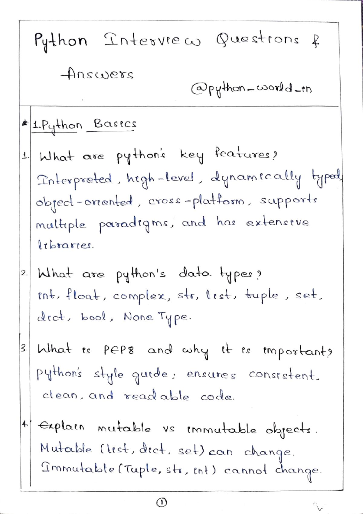 Python Interview Questions & Answers: Basics & Concepts - Studocu