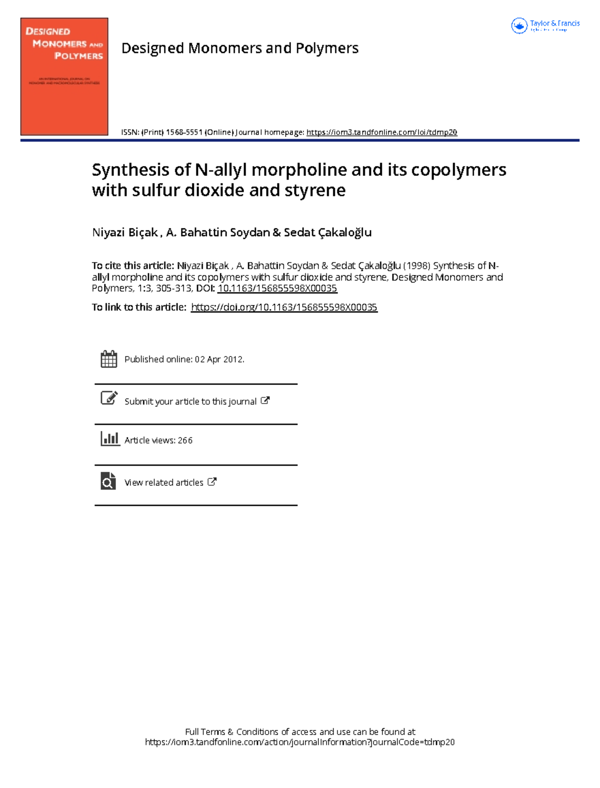 Synthesis of N-allyl Morpholine Copolymers with SO2 & Styrene - Studocu