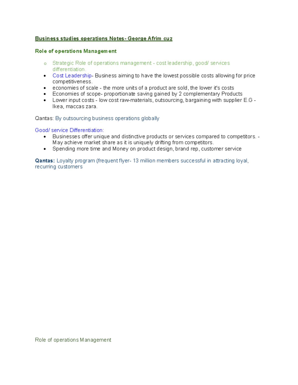 HSC Business Operations: Strategic Role of Operations Management - Studocu