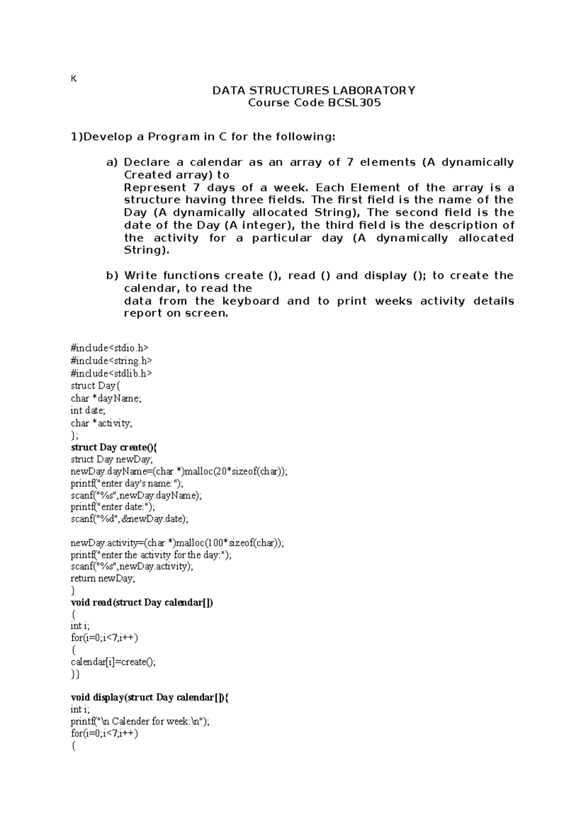Lab manual data structure - K DATA STRUCTURES LABORATORY Course Code ...