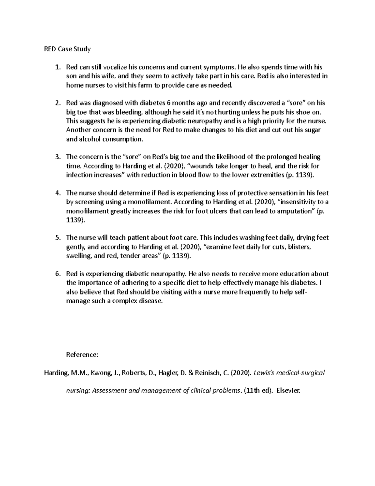 RED Case Study: Managing Diabetic Neuropathy and Foot Care Needs - Studocu