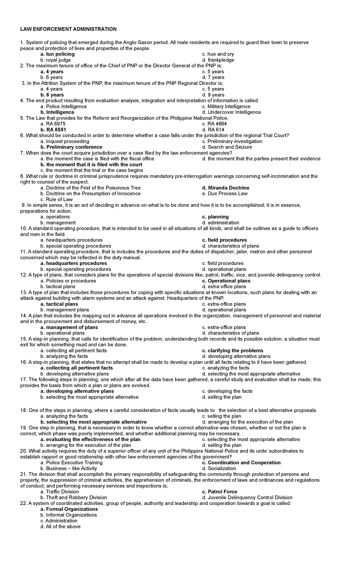 LAW ENF ADMIN 1: Mock Board Review Questions and Answers - Studocu