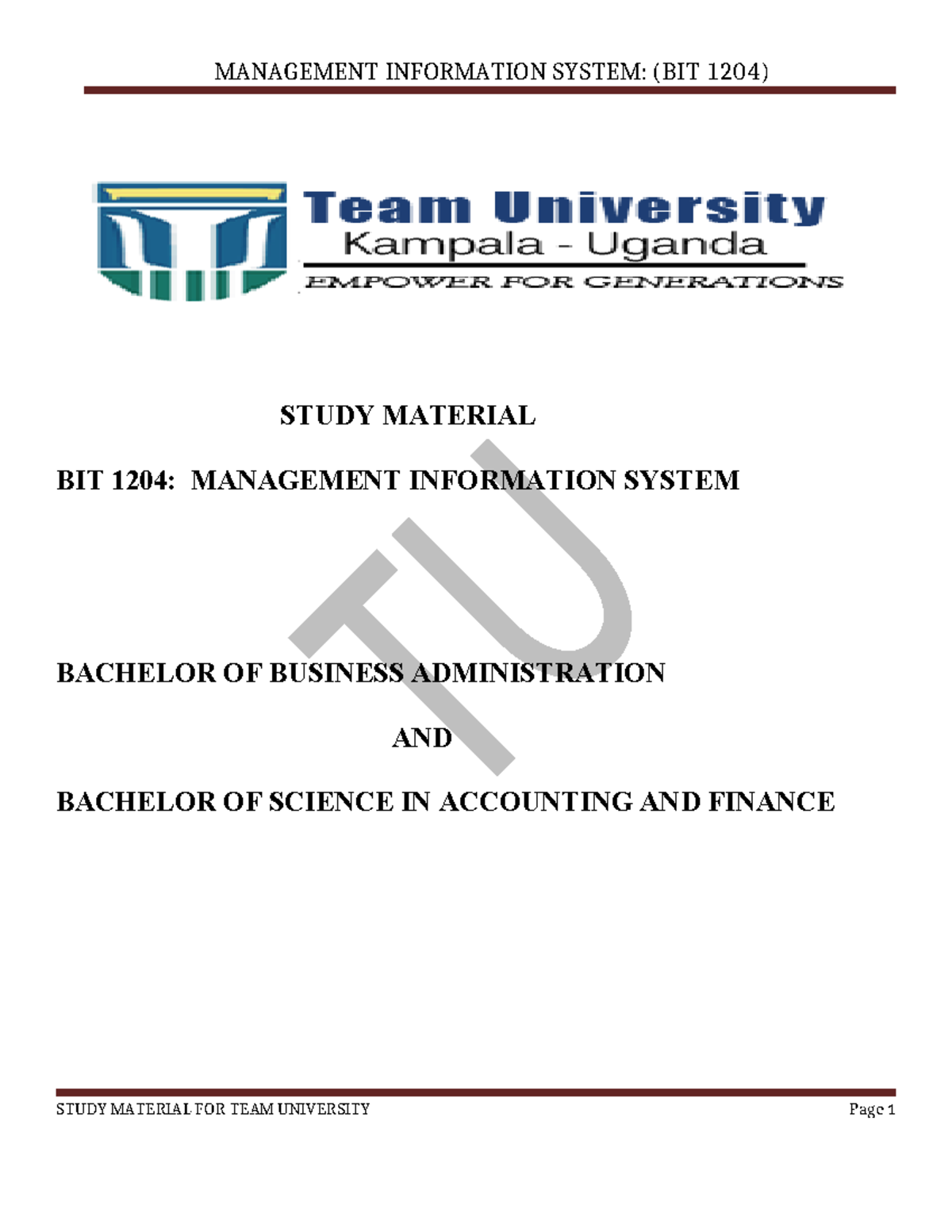 Management Information System Study Material (BIT 1204) for BBA & BSc ...