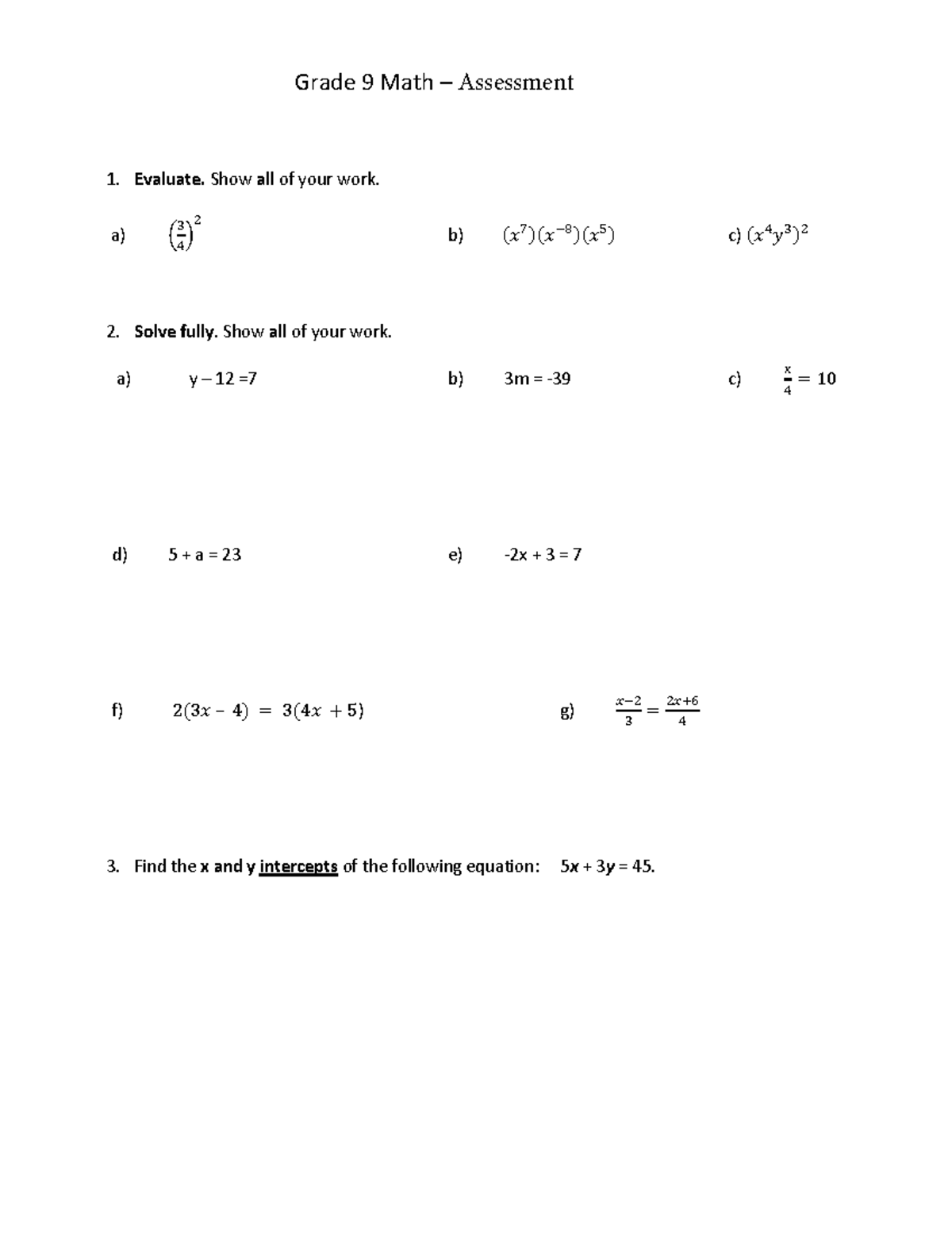 Grade 9 Math - MTH1W Assessment 1 Solutions and Exercises - Studocu