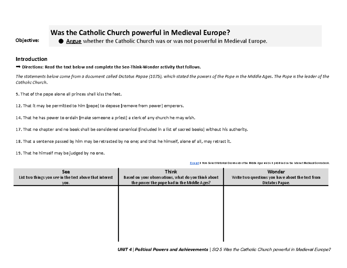 Medieval Europe: Assessing the Power of the Catholic Church (HIST 101 ...