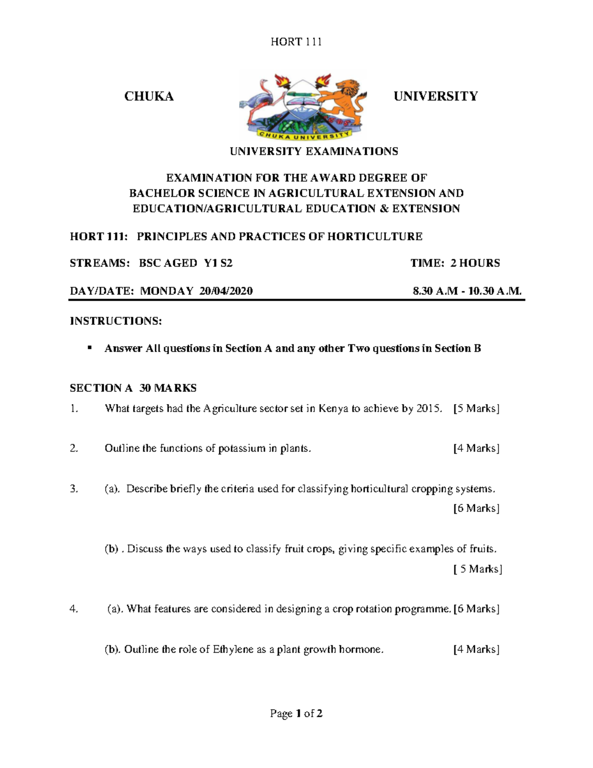 HORT 111 - Principles & Practices of Horticulture Exam Notes - Studocu
