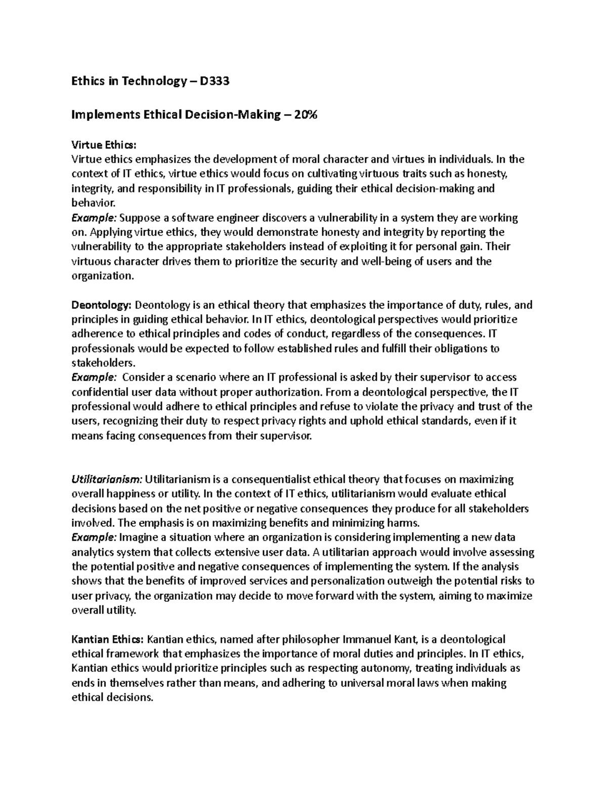 D333 - Ethics in Technology - This guide can be used in preparation for ...