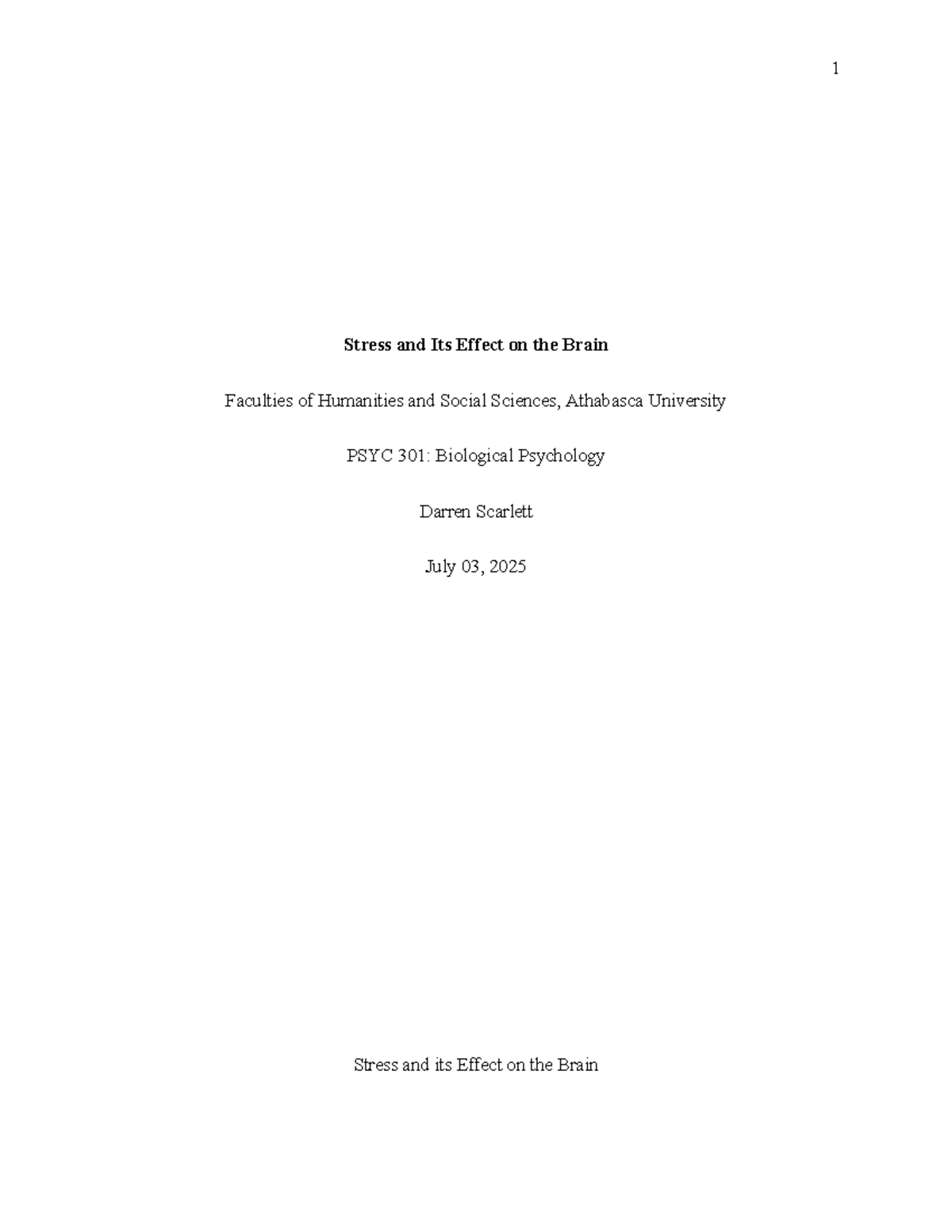 PSYC 301: Effects of Stress on Brain Function and Structure - Studocu