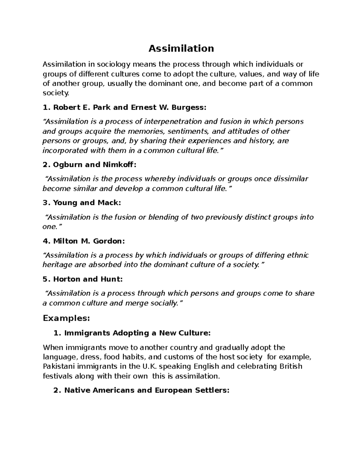 Sociology 101: Understanding Assimilation and Its Impacts - Studocu