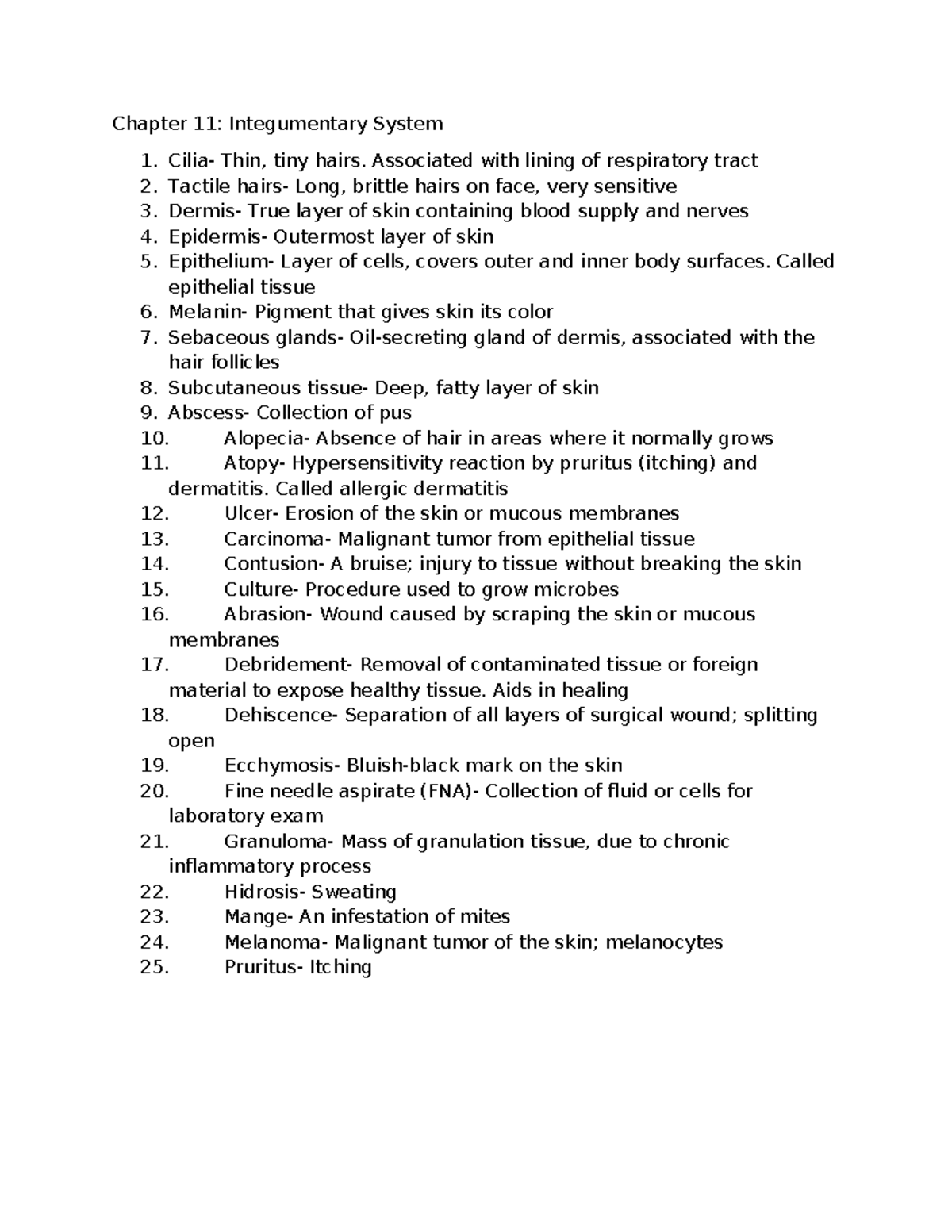 Nervous & Integumentary System Glossary for Vet Studies (Course Code ...