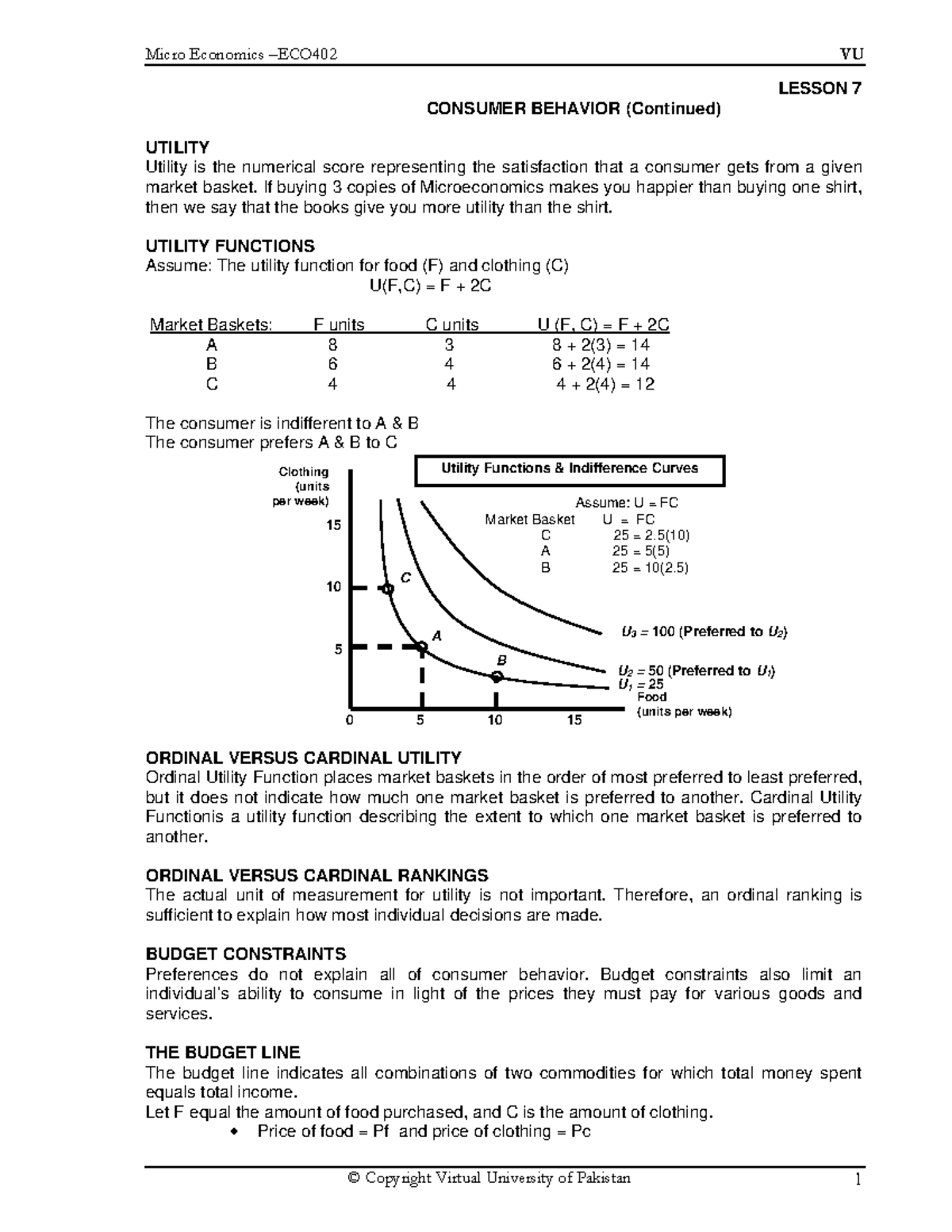 Lesson 7: Consumer Behavior & Utility - ECO402 - Studocu