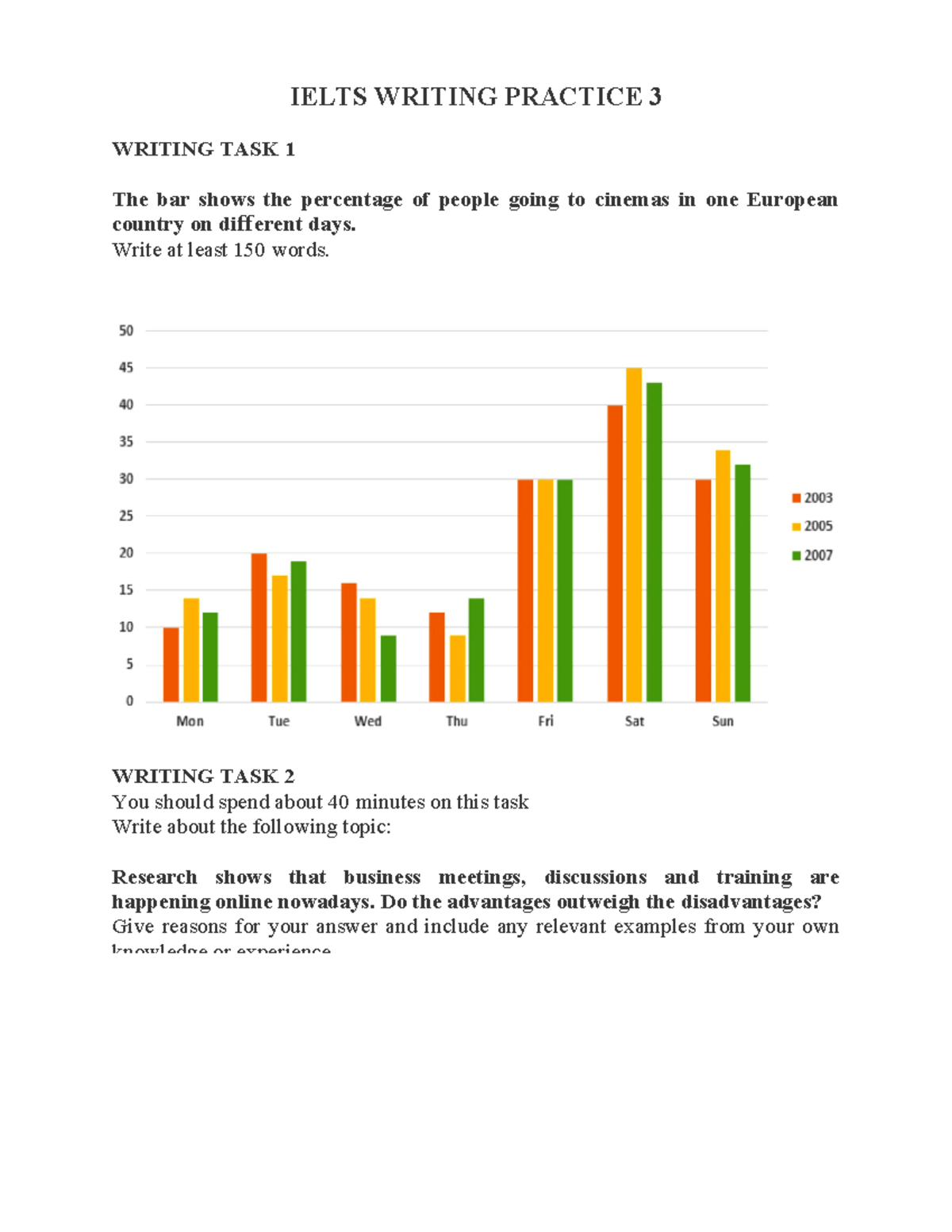 Ielts Writing Practice 3 - IELTS WRITING PRACTICE 3 WRITING TASK 1 The ...