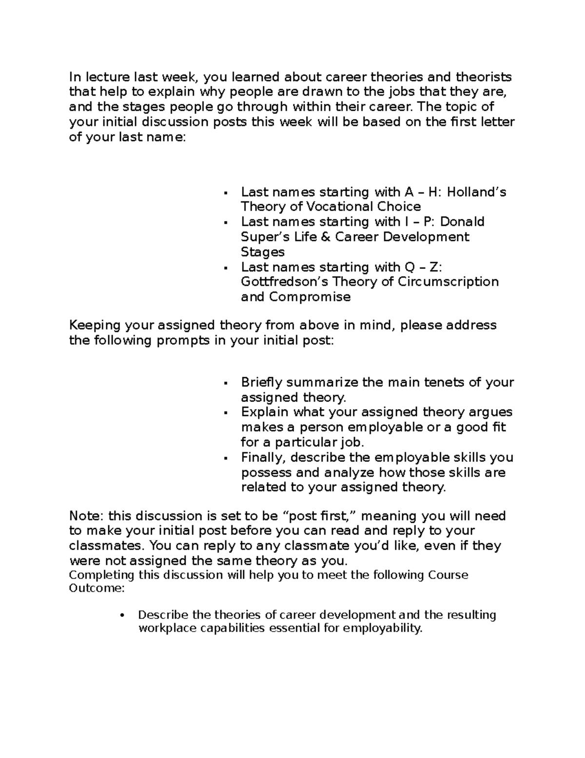Week 2 Discussion: Career Development Theories & Employability - Studocu