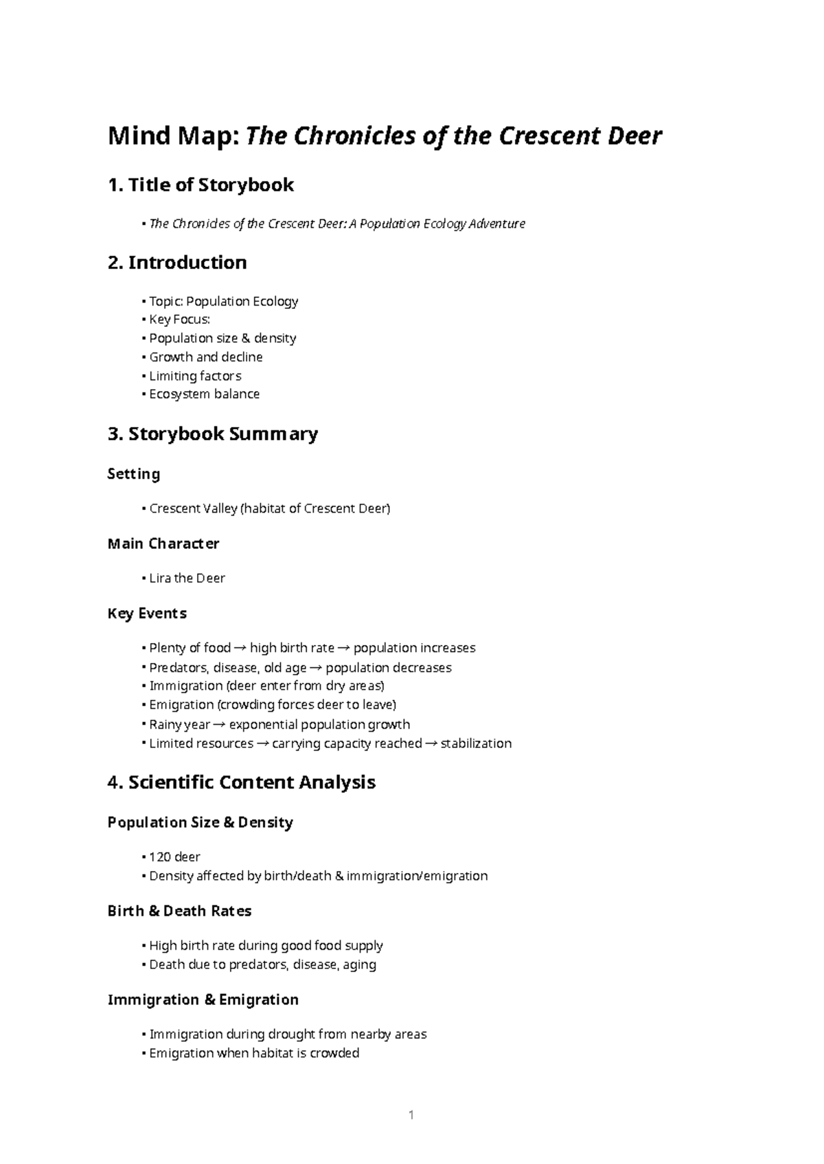 Mind Map: Population Ecology in The Chronicles of the Crescent Deer ...