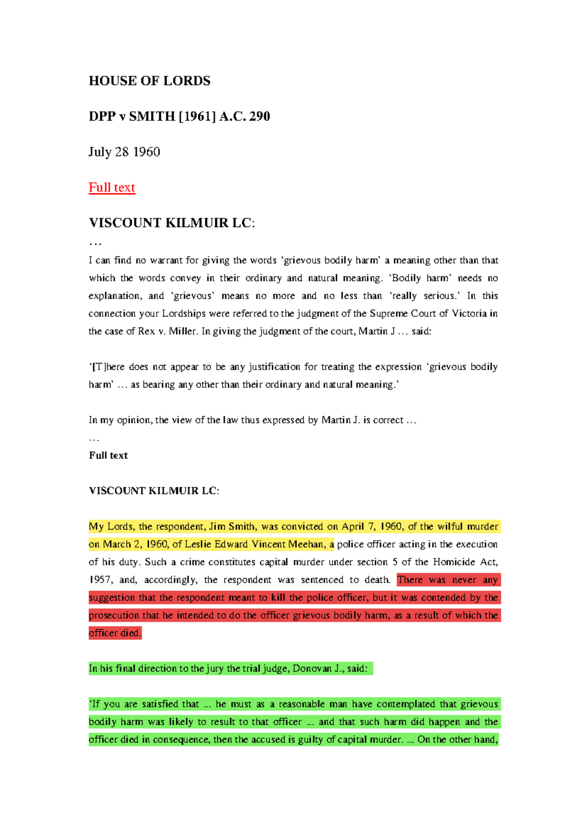 DPP v Smith [1961] AC 290: Appeal on Intent in Capital Murder Case ...