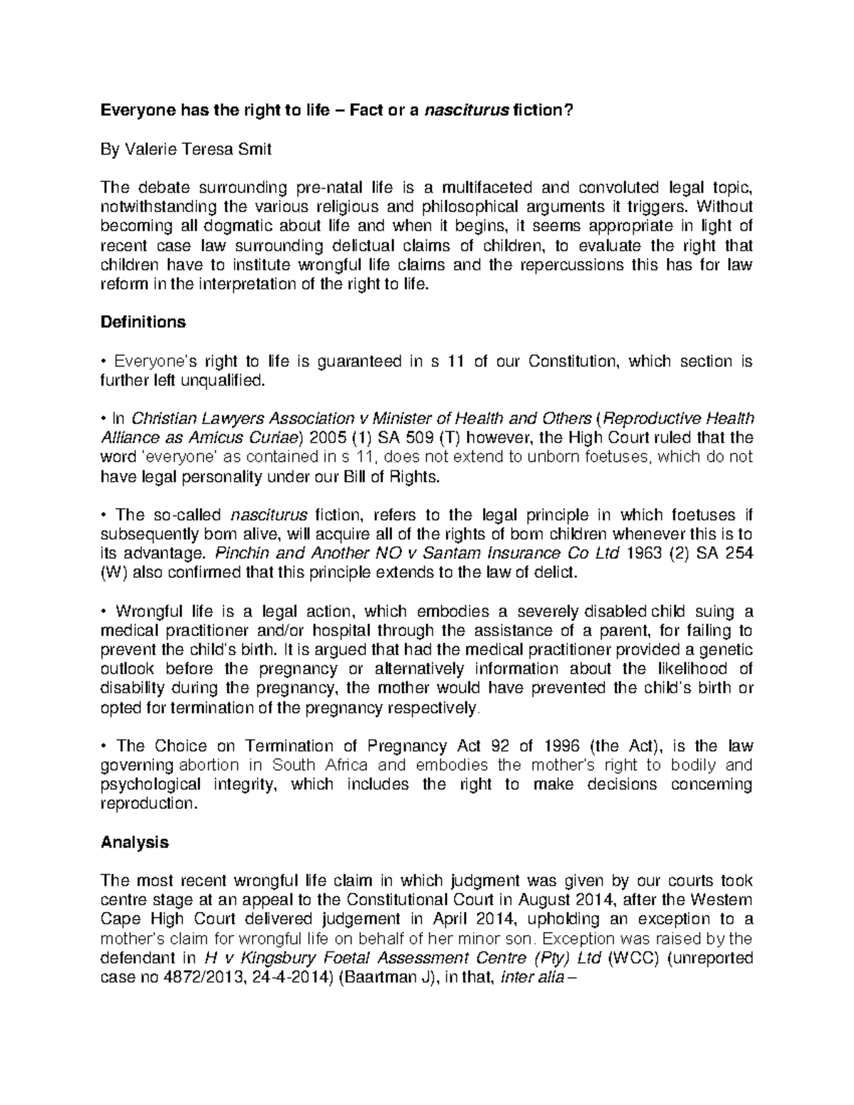 The Right to Life: Legal Perspectives on Nasciturus Fiction and ...