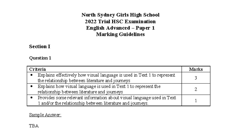 NSG Year 12 English Adv Trial HSC Exam 2022 - Marking Guidelines - Studocu