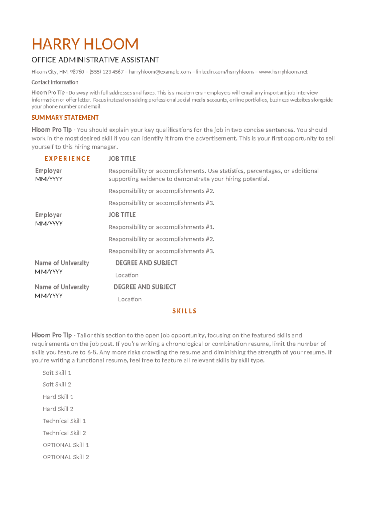 Free Resume Template for Office Admin Assistant - Hloom - Studocu