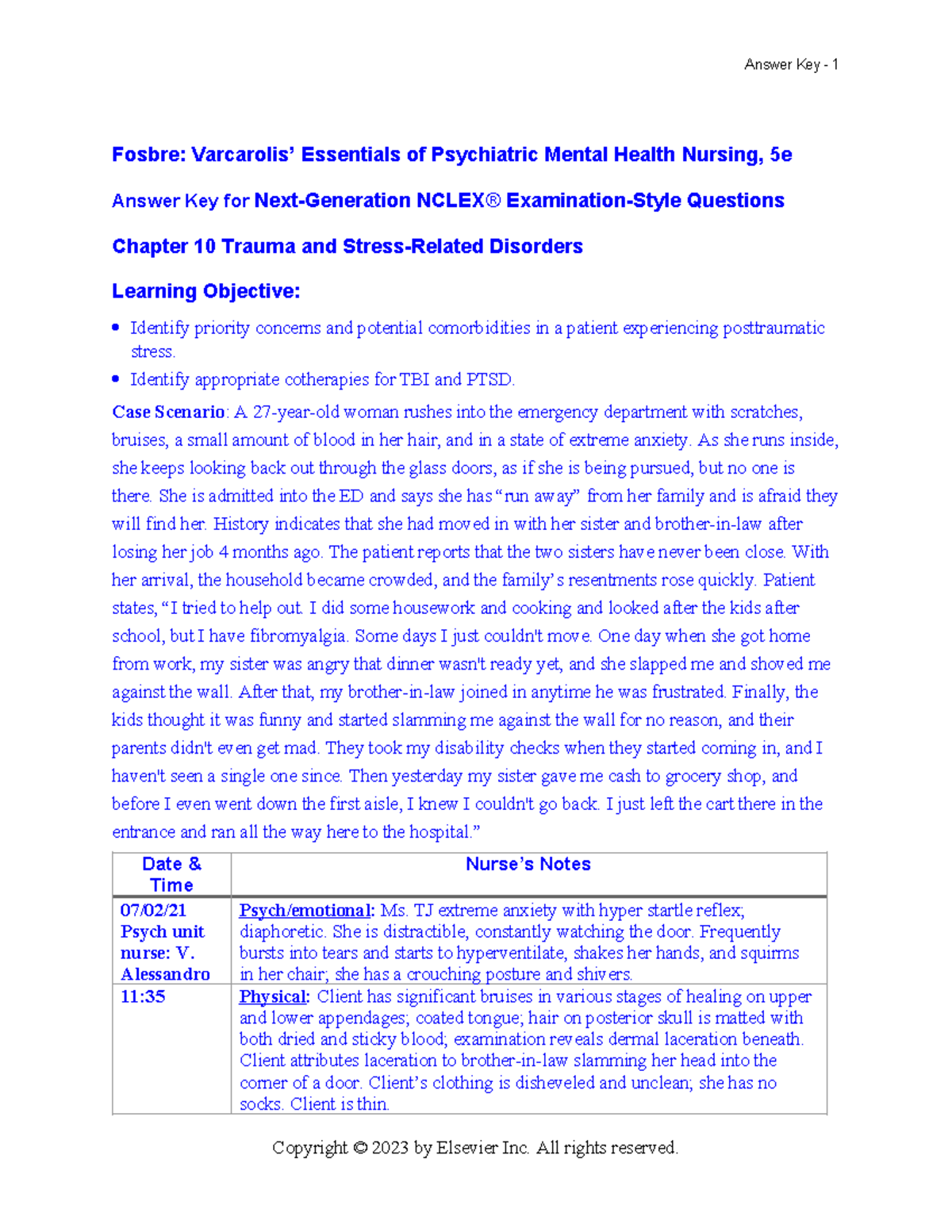 Answer Key 1: Essentials of Psychiatric Mental Health Nursing, 5e ...