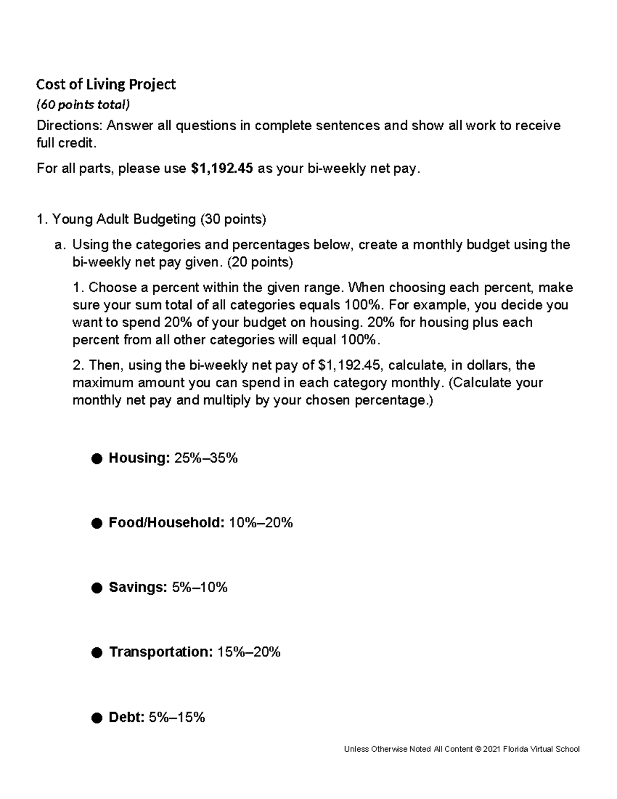 03 05 Cost of Living Project - Budgeting & Rental Properties - Studocu