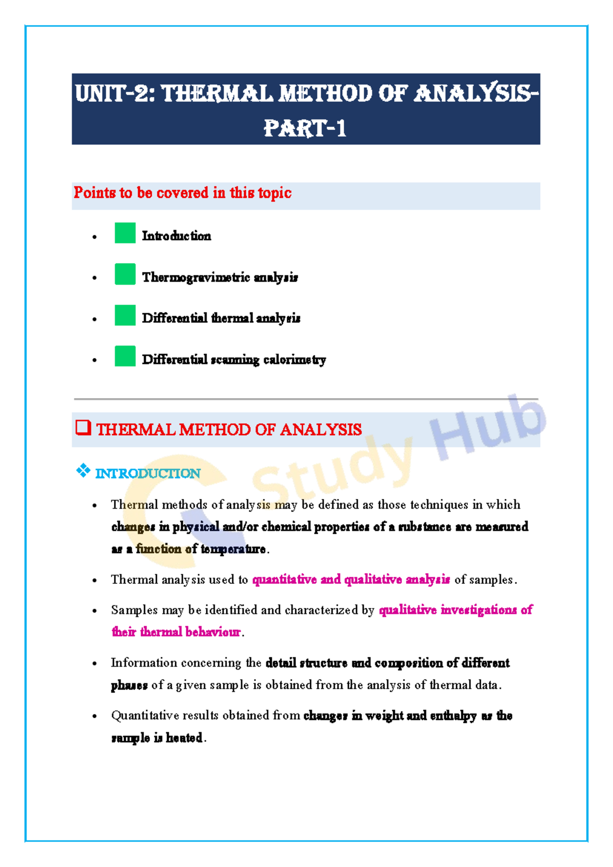 Advanced Instrumentation Techniques: Thermal Methods of Analysis (Unit ...