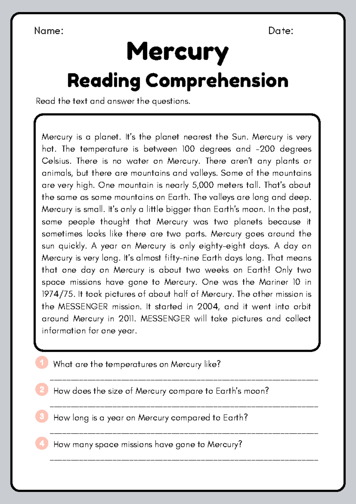 Summer Reading Comp. Worksheet: Planets & Adventures - Studocu