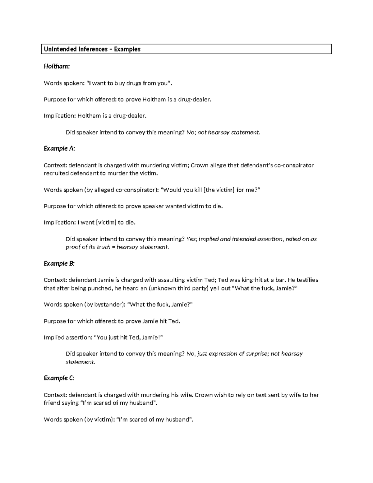 Unintended Inferences Examples: Legal Implications and Contexts - Studocu