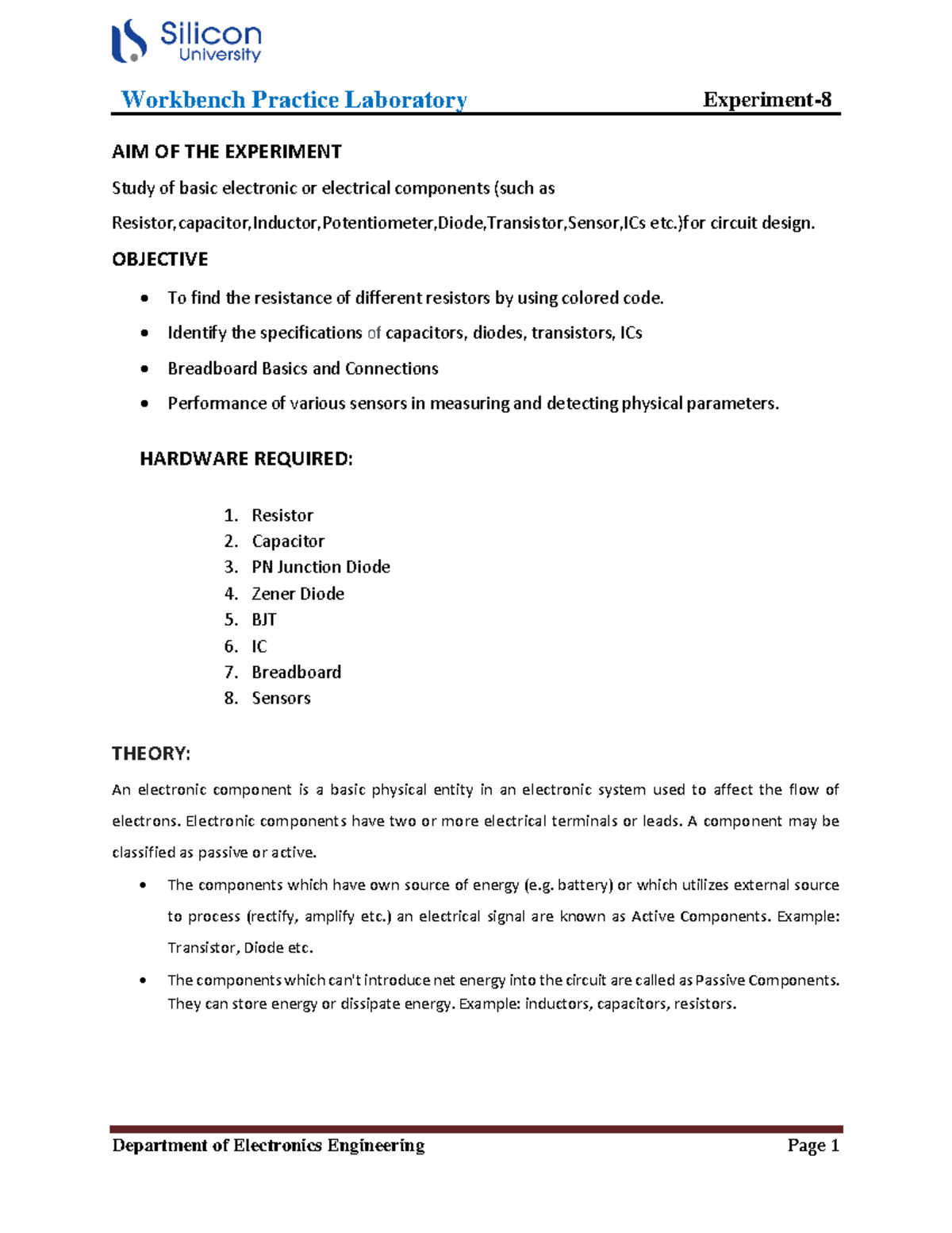 EXPT-8: Workbench Practice Lab on Electronic Components and Circuits ...