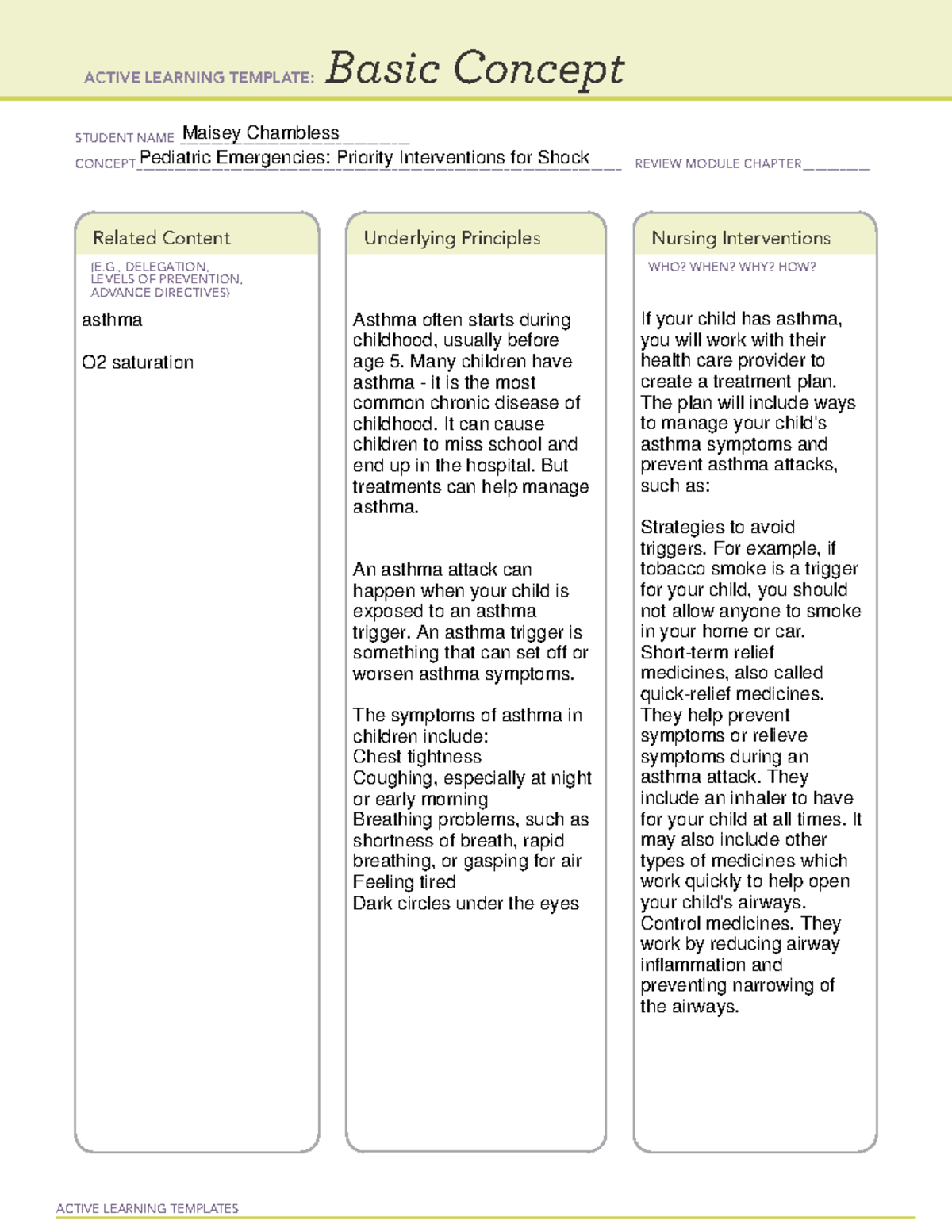 Asthma children - ati template - ACTIVE LEARNING TEMPLATES Basic ...
