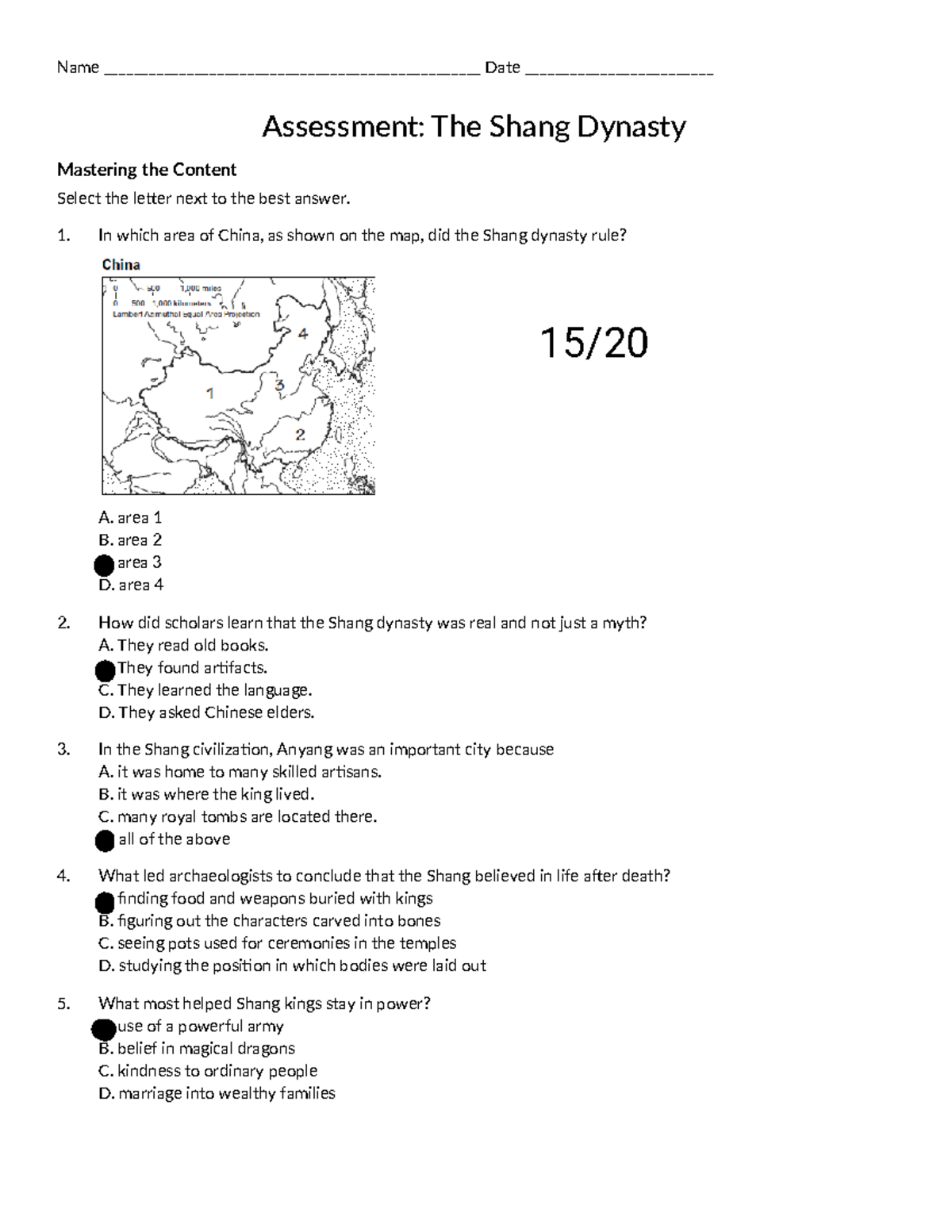 Shang Dynasty Assessment - Course Code 117954 - Key Questions and ...