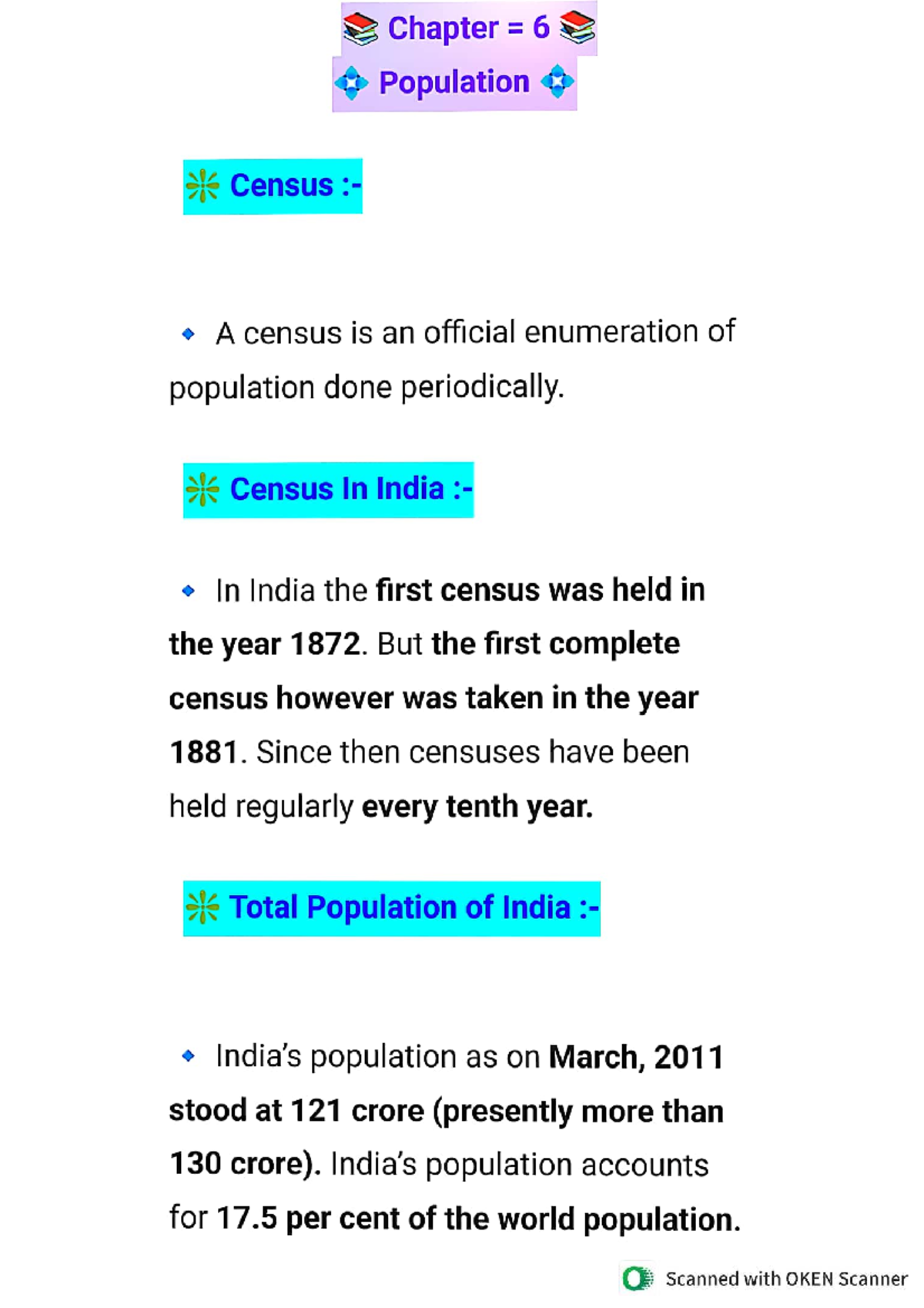 Geography Chapter 6 Notes: Population Census in India 095121 - Studocu