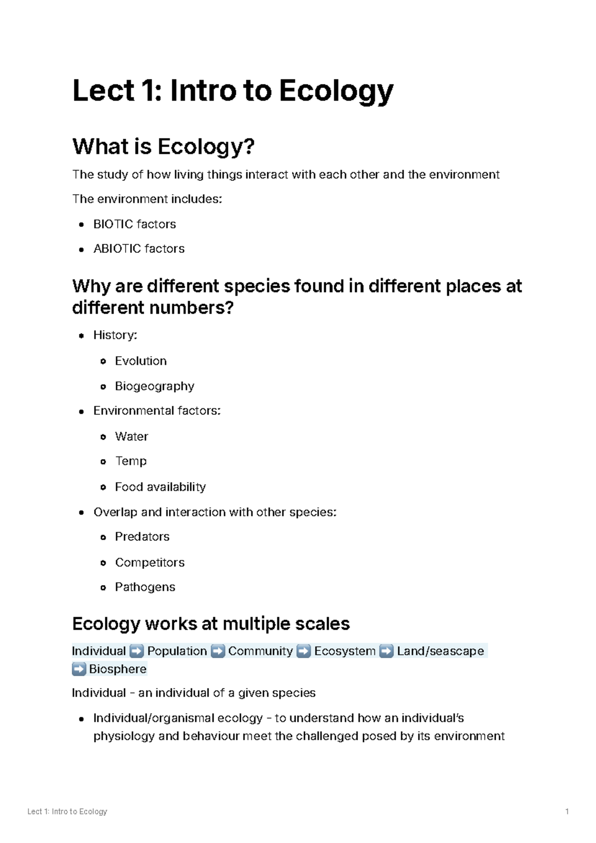 Bio II Lecture 1: Introduction to Ecology and Ecosystem Dynamics - Studocu