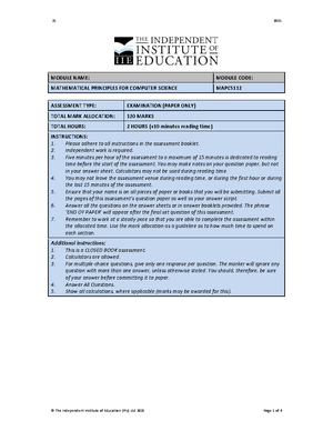 MAPC5112 ICE Task 1 Semester 1, 2023 (Question Paper) - 21; 22; 23 2023 ...
