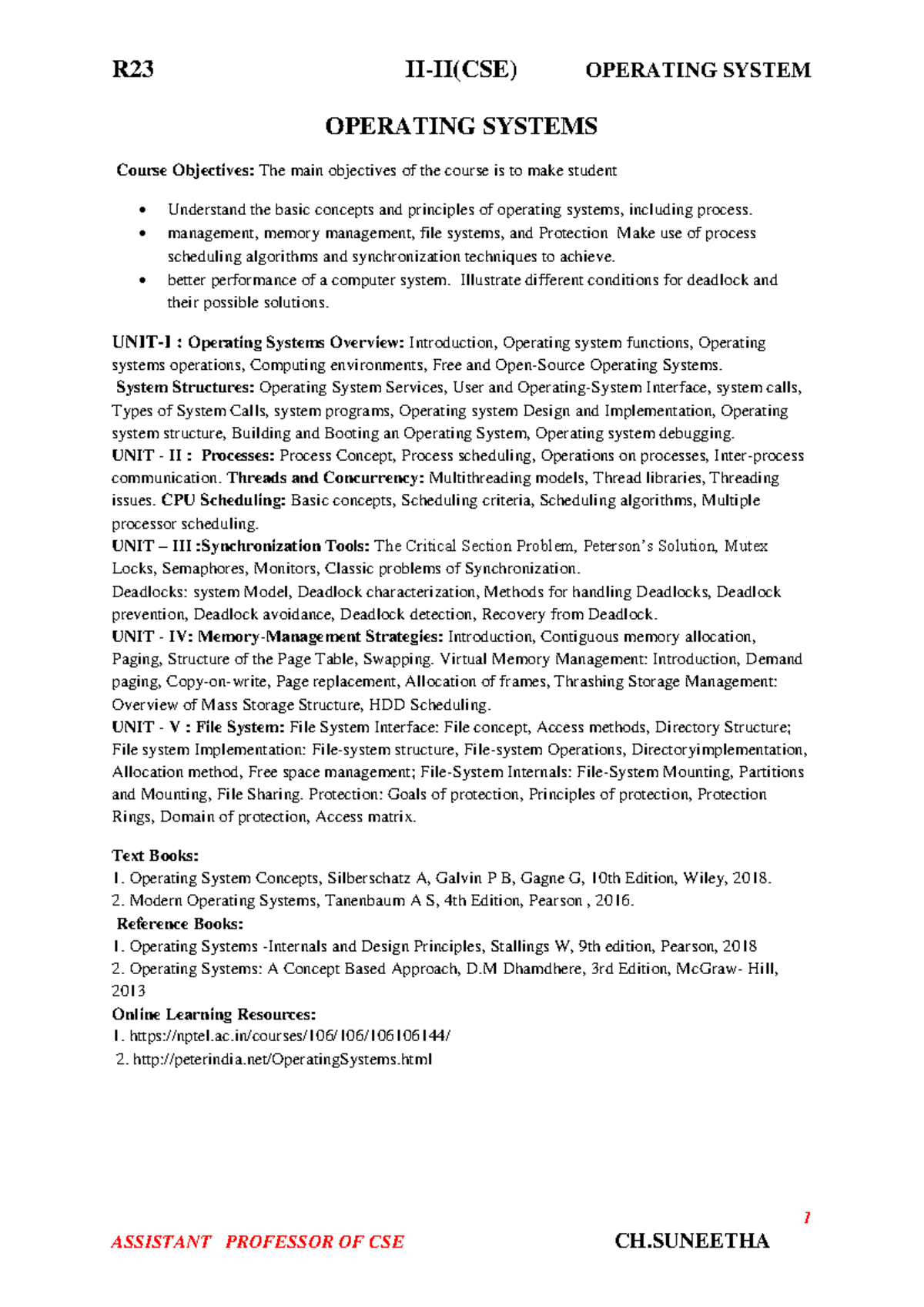 R23 OPERATING SYSTEM: Comprehensive Course Overview and Objectives ...