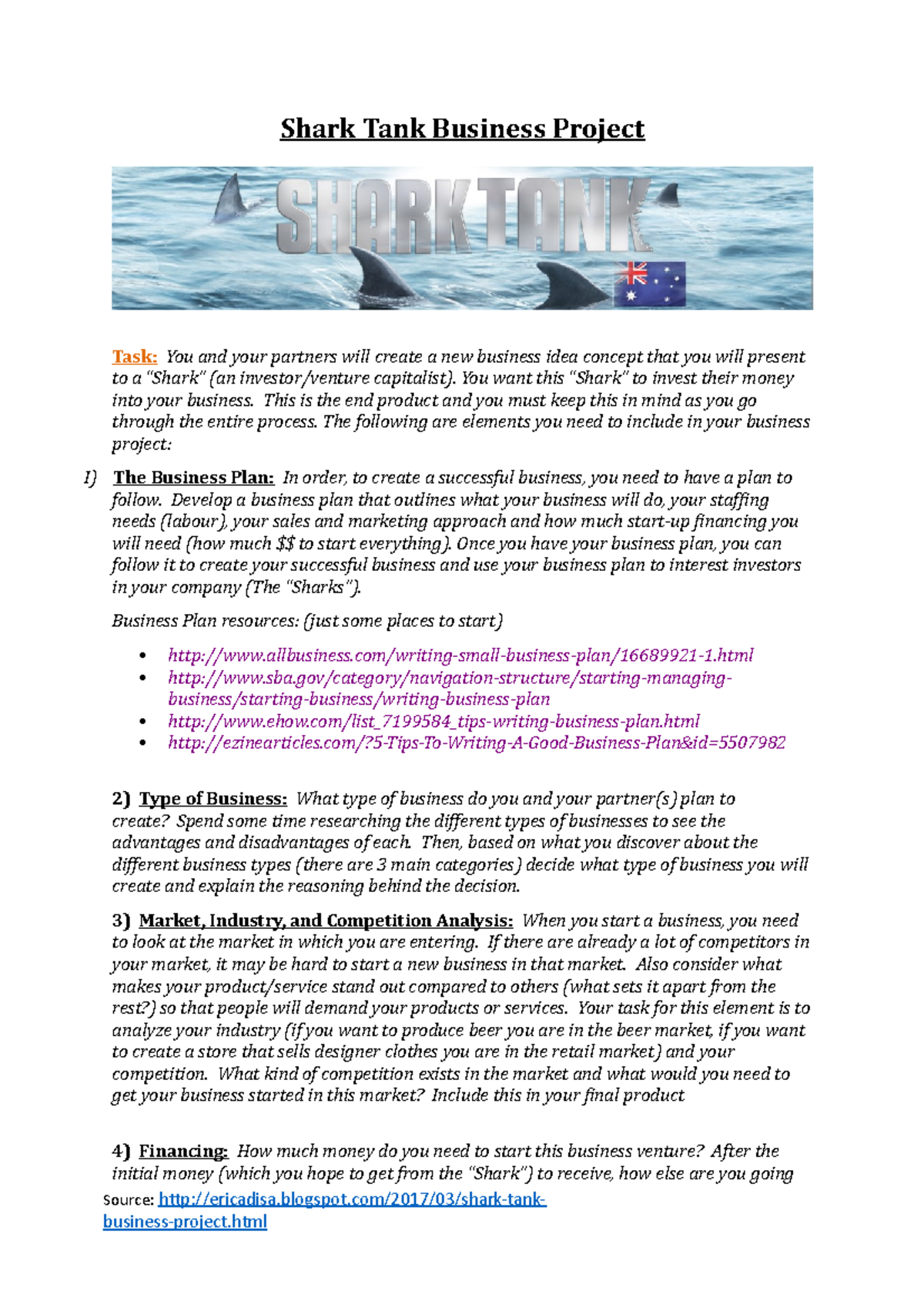 Shark Tank Business Project Resource 1 - Shark Tank Business Project ...