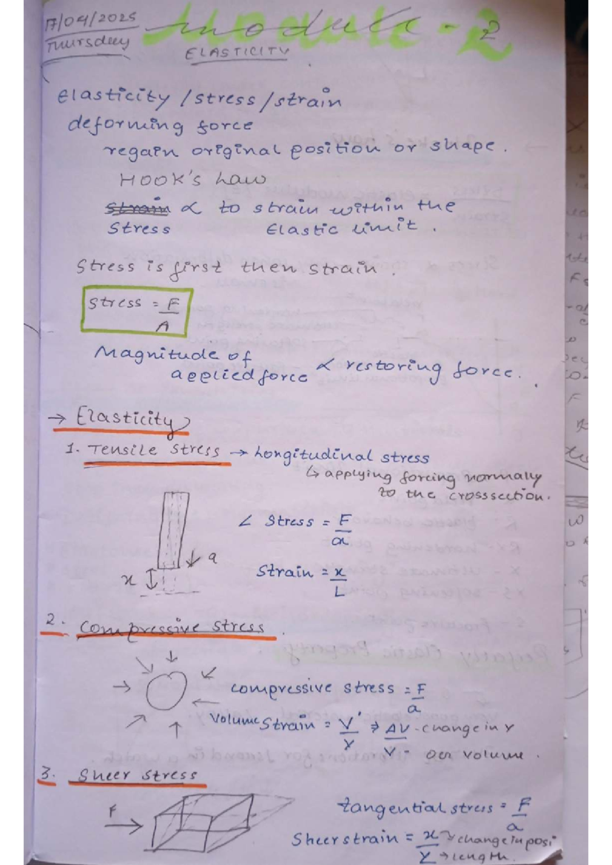 Module 2 - Physics Notes on Elasticity and Stress Analysis - Studocu