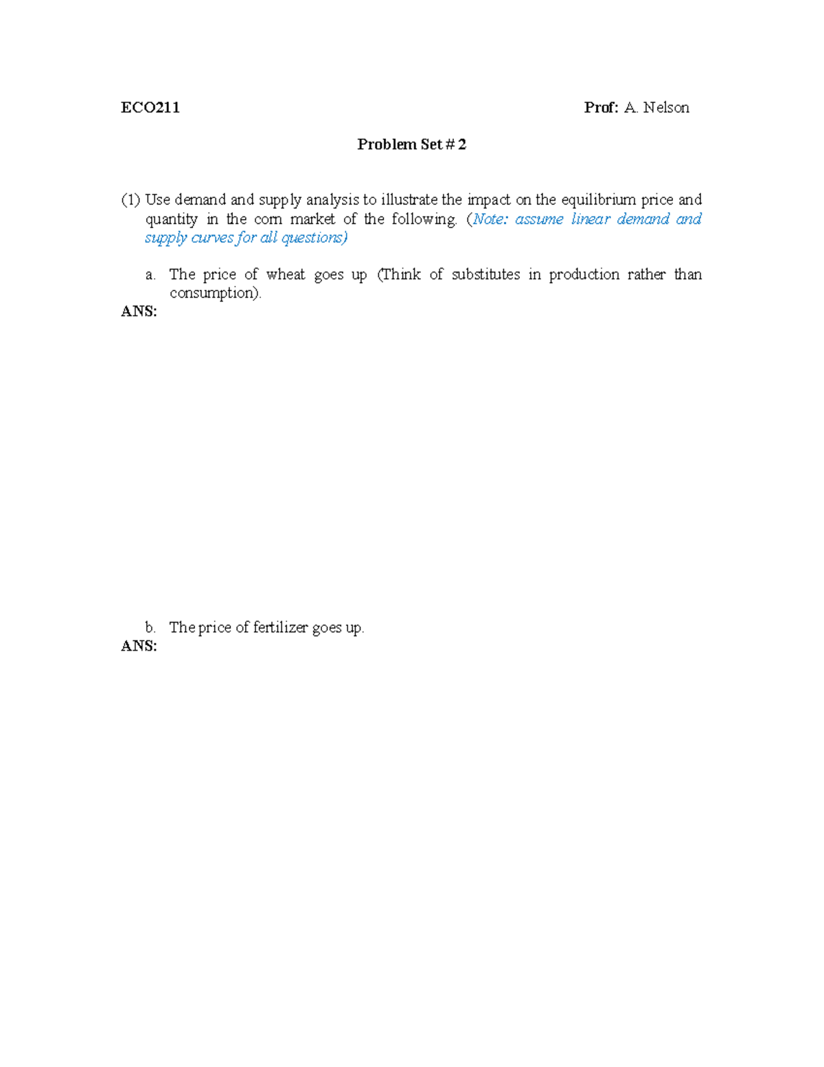 ECO211 Problem Set #2C: Demand & Supply Analysis Insights - Studocu