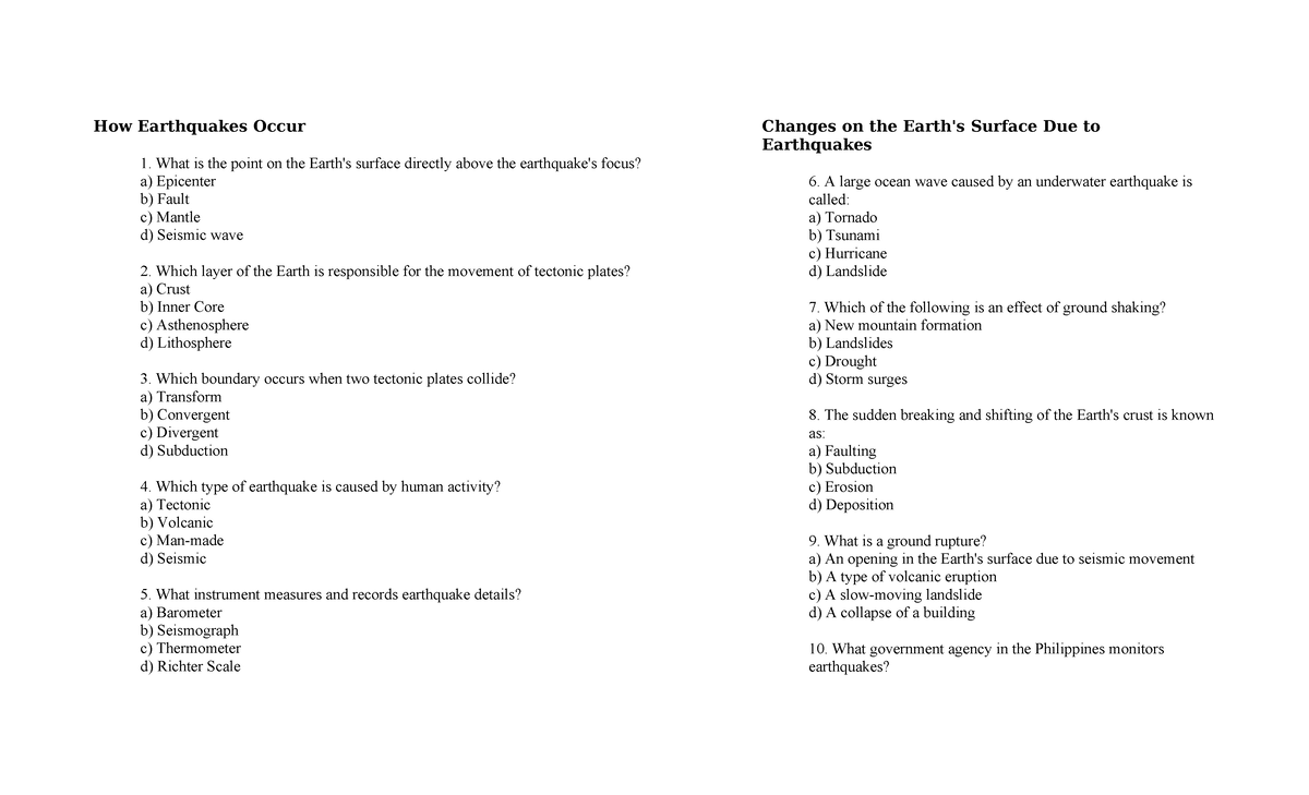 Long Quiz - grade 6 4th quarter exam paper - How Earthquakes Occur 1 ...