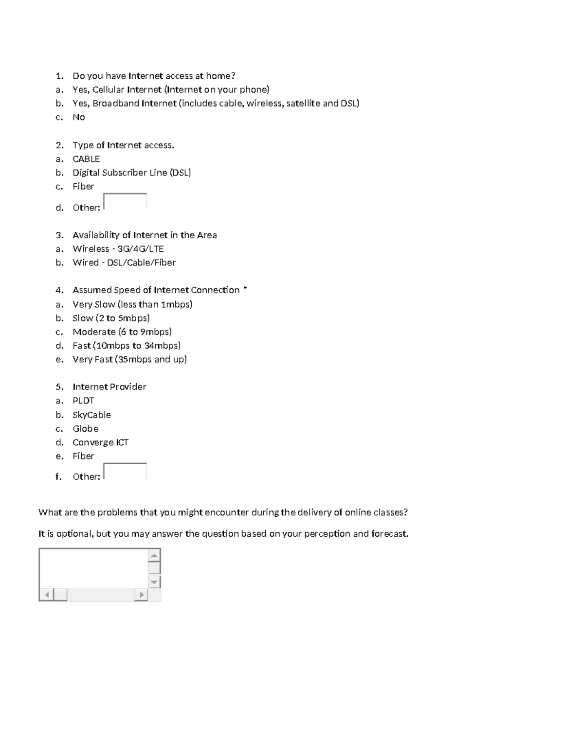 Internet Connectivity Questionnaire for Online Class Delivery - Studocu
