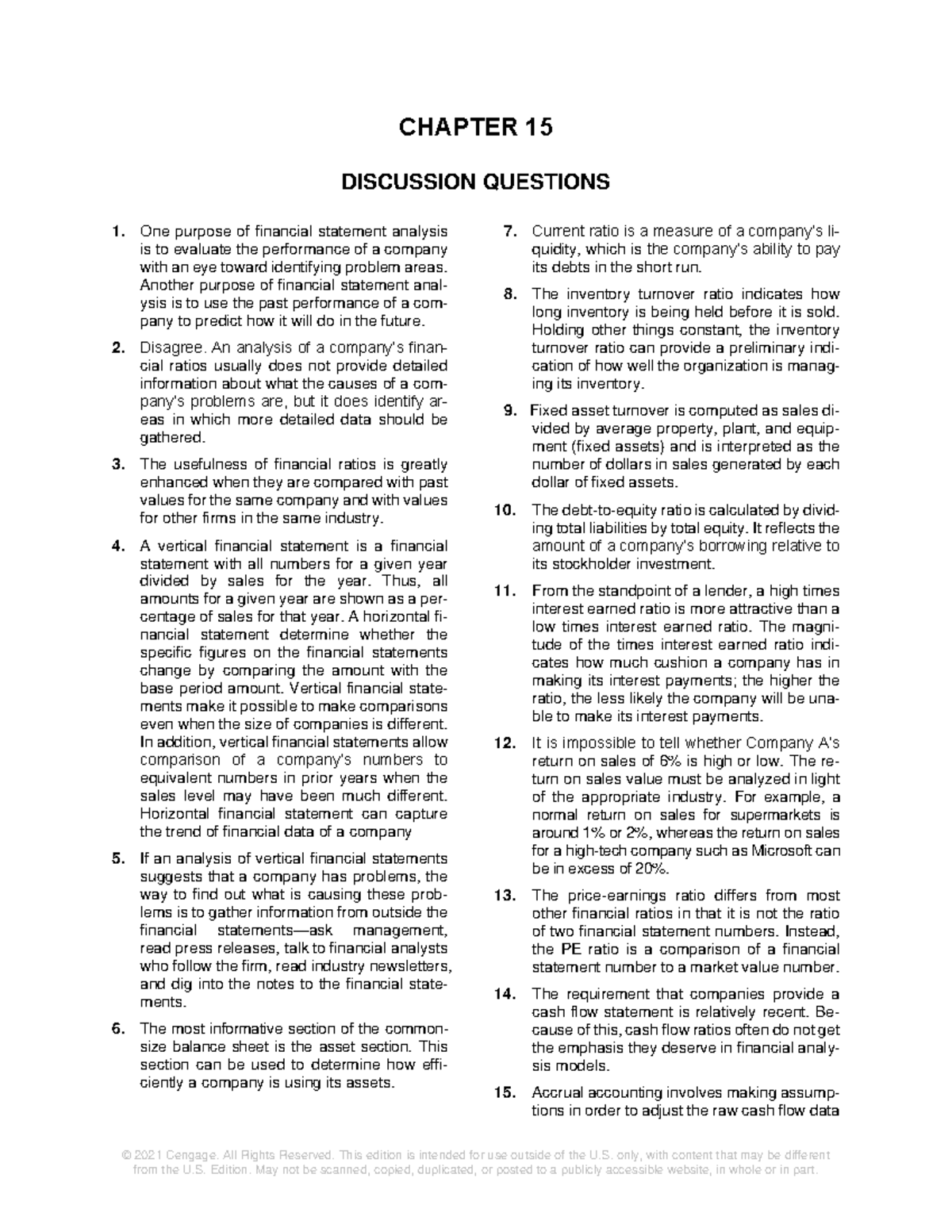 Chapter 15 Practice Questions & Analysis on Financial Statements - Studocu