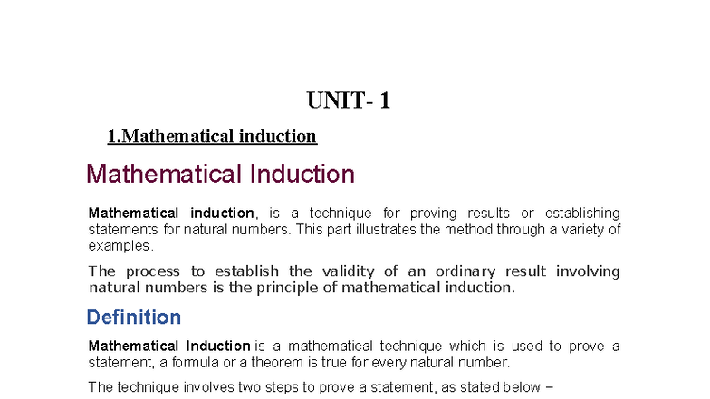 Mathematical Induction & Algorithm Trade-offs - UNIT 1 PDY - Studocu